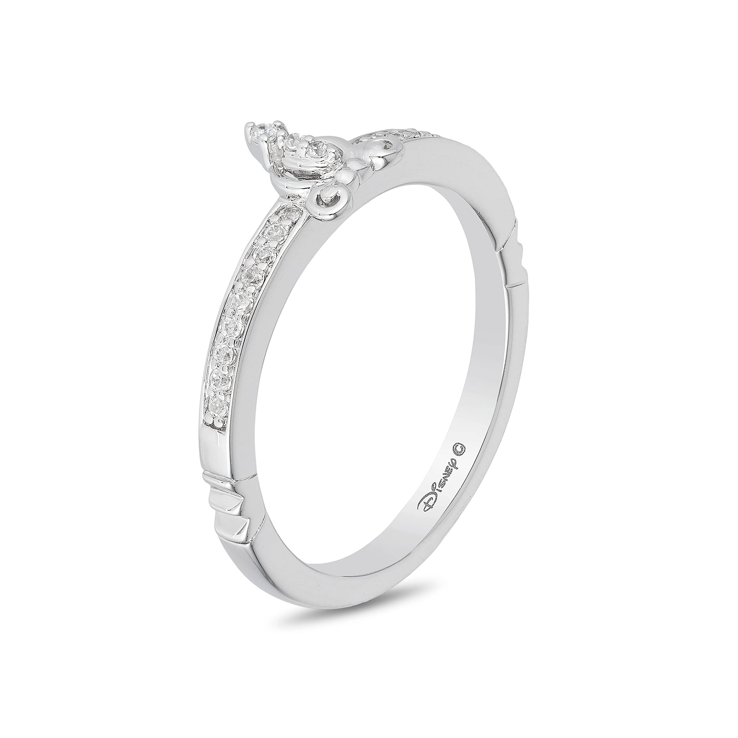 Jewelili Enchanted Disney Fine Jewelry Sterling Silver 1/10 CTTW Diamond Cinderella Ring Size 6