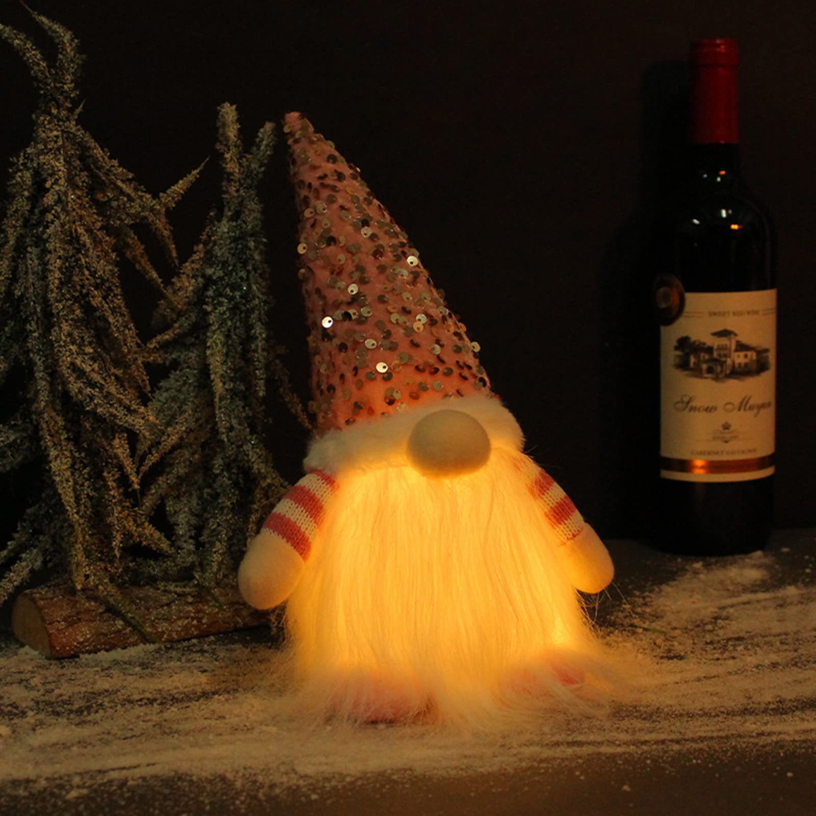 IAMAGOODLADY Christmas Decoration Christmas Sequins with Lights Rudolph Doll Christmas Luminous Faceless Doll Ornaments Cute Handmade Swedish Gnome Dwarf Plush Elf Toy Home Decor Table Ornament
