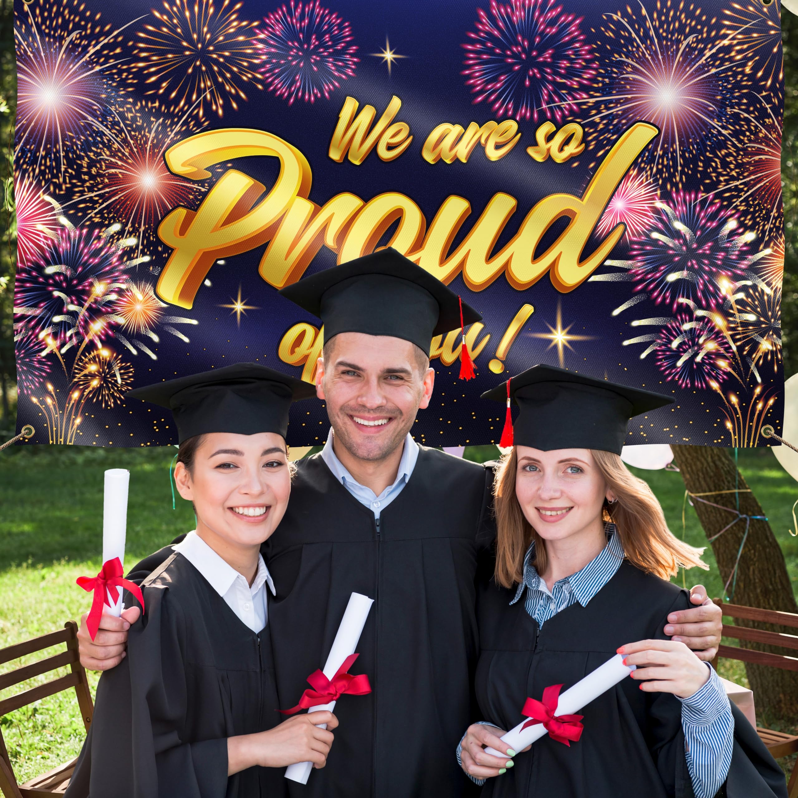 We are so Proud of You Banner - Congratulations Banner - Congratulations Decorations - Congrats Banner - Graduation Banner - Graduation Decorations for Prom - 5ft x 3ft (Blue)