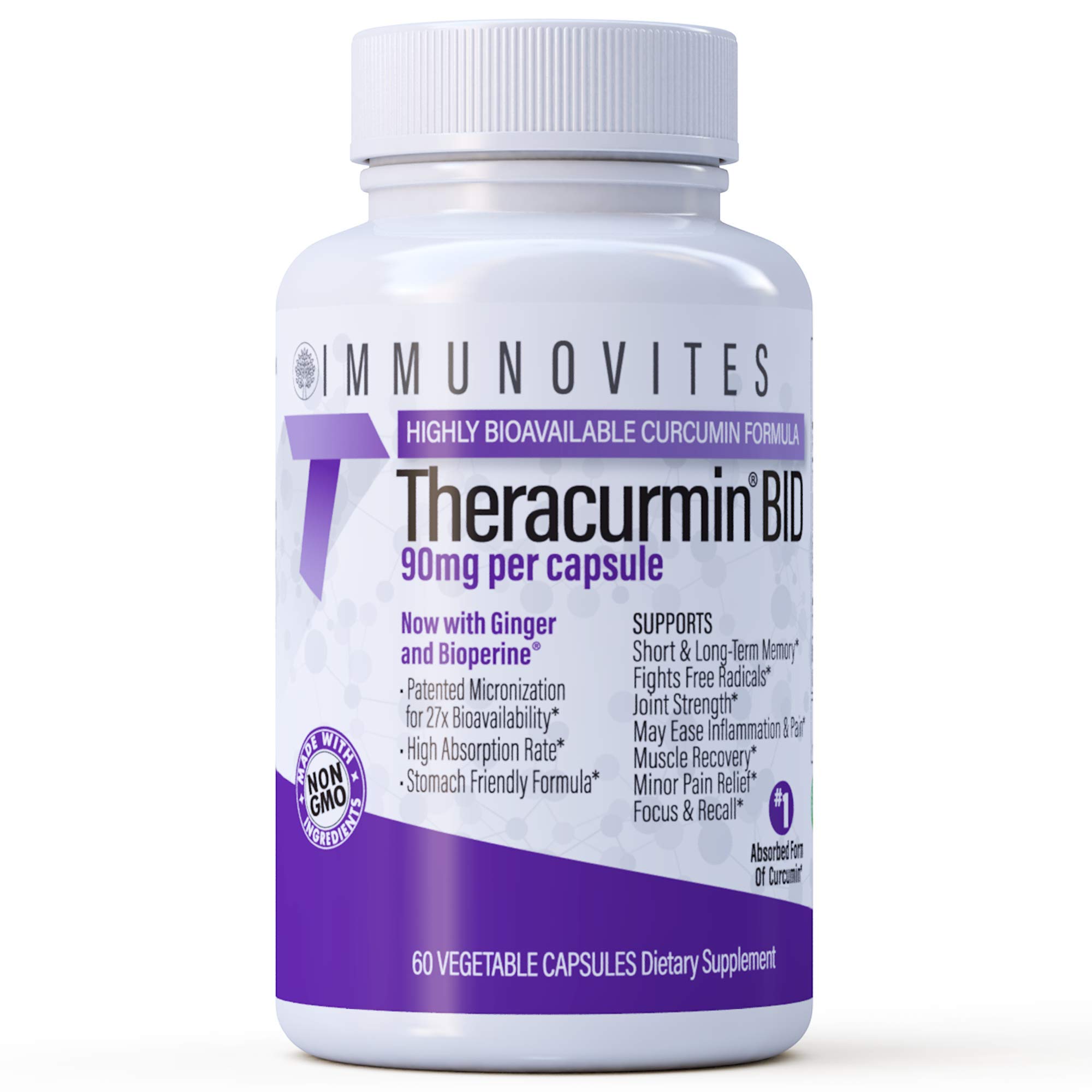 IMMUNOVITES Theracurmin BID 300mg (Curcumin 90mg per Cap.) [[600mg per Serving]] - Now w/Ginger & Bioperine (60ct Bottle)