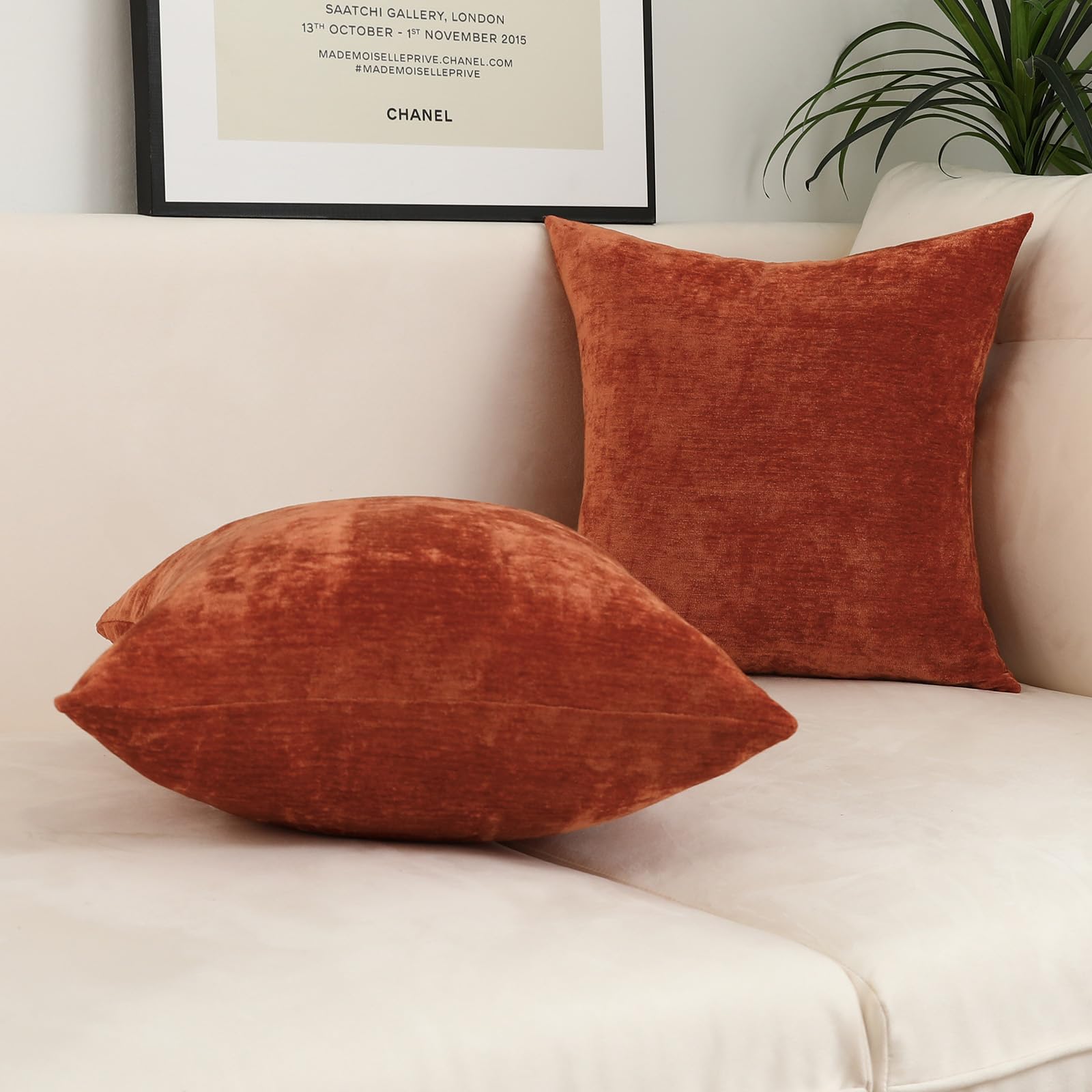 Jeneoo Terracotta Decorative Throw Pillow Covers Soft Chenille Comfy Solid Rust Couch Cushion Case Decor (Set of 2, 18 x 18 Inches)