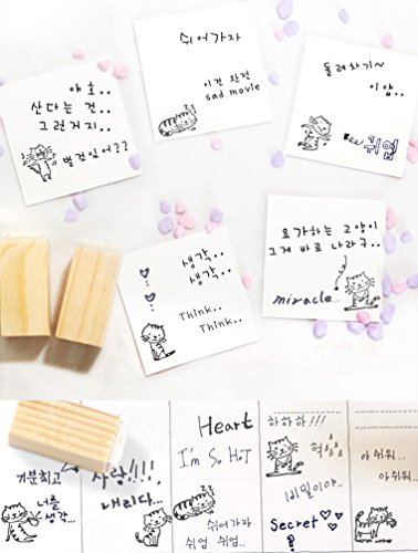 Youkwer 12 Pcs Mini Cute Wooden Rubber Stamps Set For Letters,Diary Craft,Scrapbooking in Matchbox(Vintage Lovely Cat)