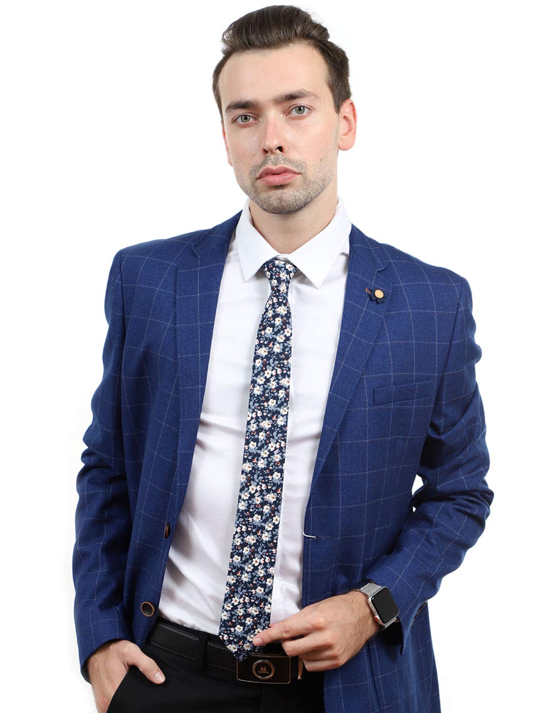 JESLANG Men's Cotton Printed Floral Tie 2.56" Skinny Narrow Necktie Various Designs (9)