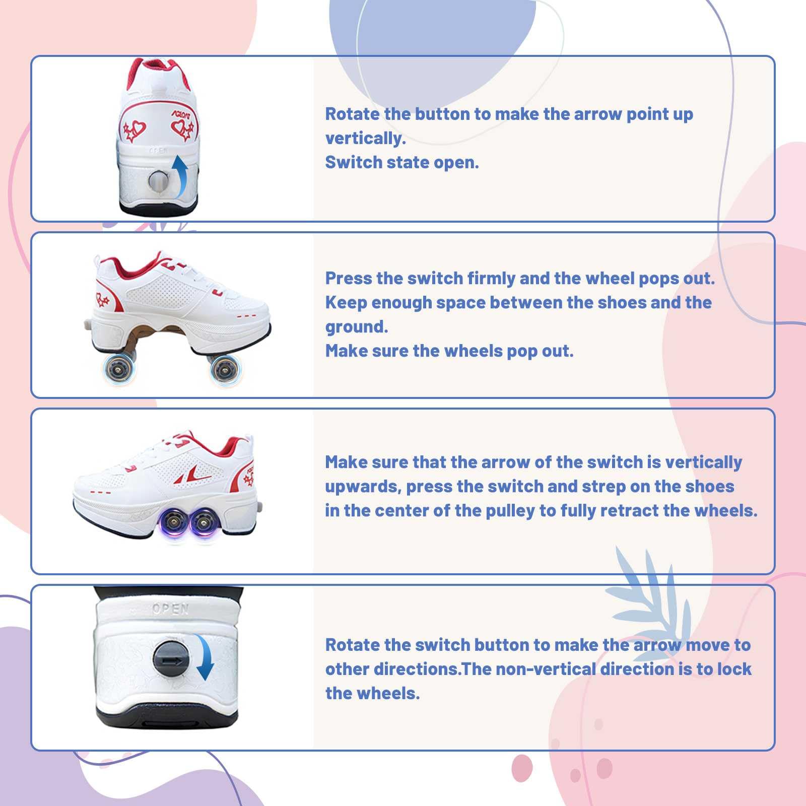 JZYUN Clock Double-Row Deform Wheel Roller Skates, 2 in 1 Retractable Pulley Skating Shoes, Invisible Automatic Walking Shoes, Outdoor Sneakers for Exercising and Hiking