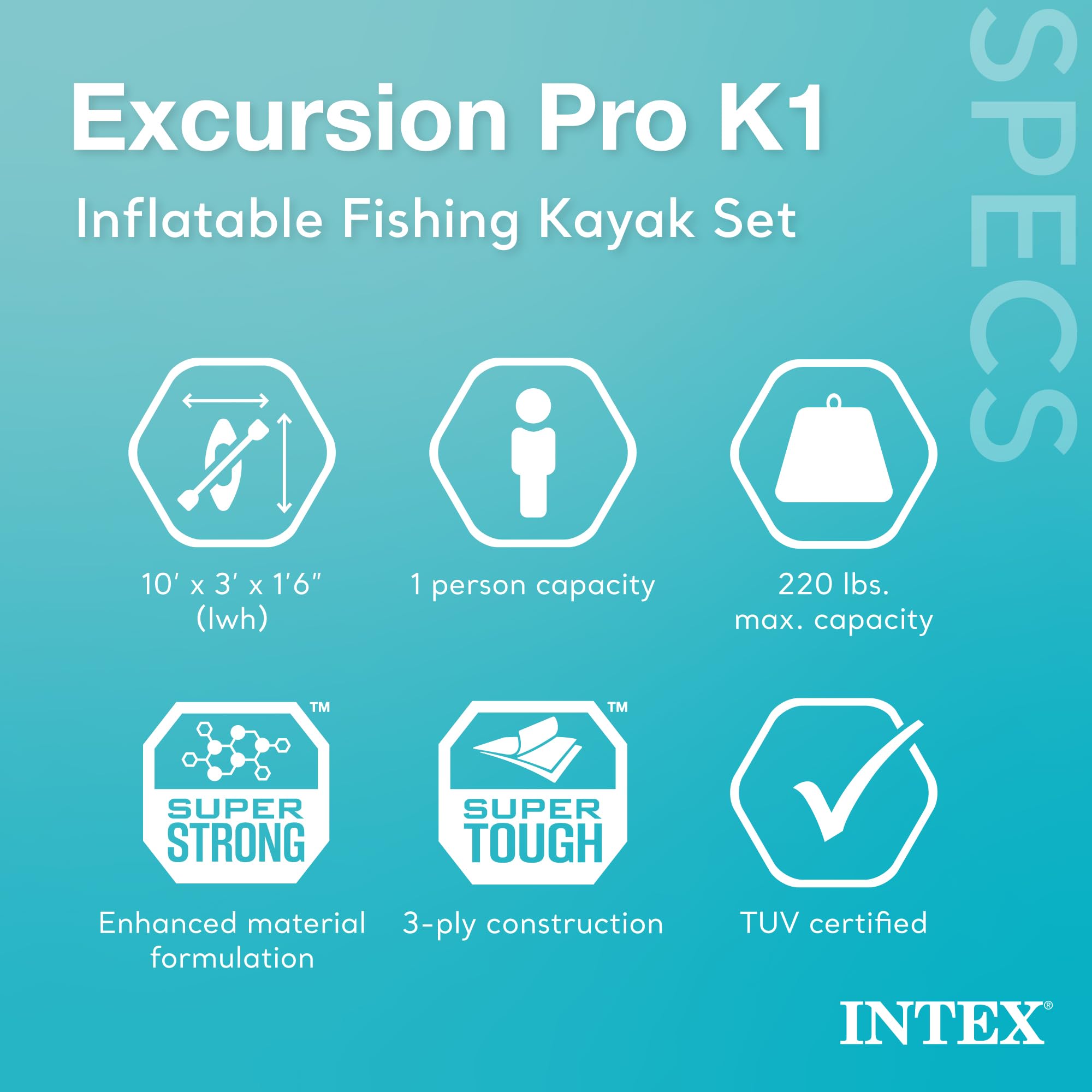 INTEX 68303EP Excursion Pro K1 Inflatable Kayak Set: Includes Deluxe 86in Kayak Paddles and High-Output Pump β SuperTough PVC β Adjustable Bucket Seat β 1-Person β 220lb Weight Capacity