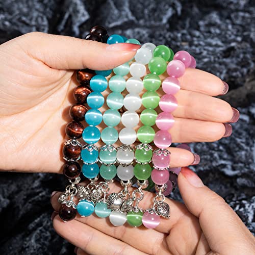 MEHUK Natural Stretch Gemstone Bracelet Healing Stone Beaded Bracelets for Women Men Gifts (Unisex) (White)