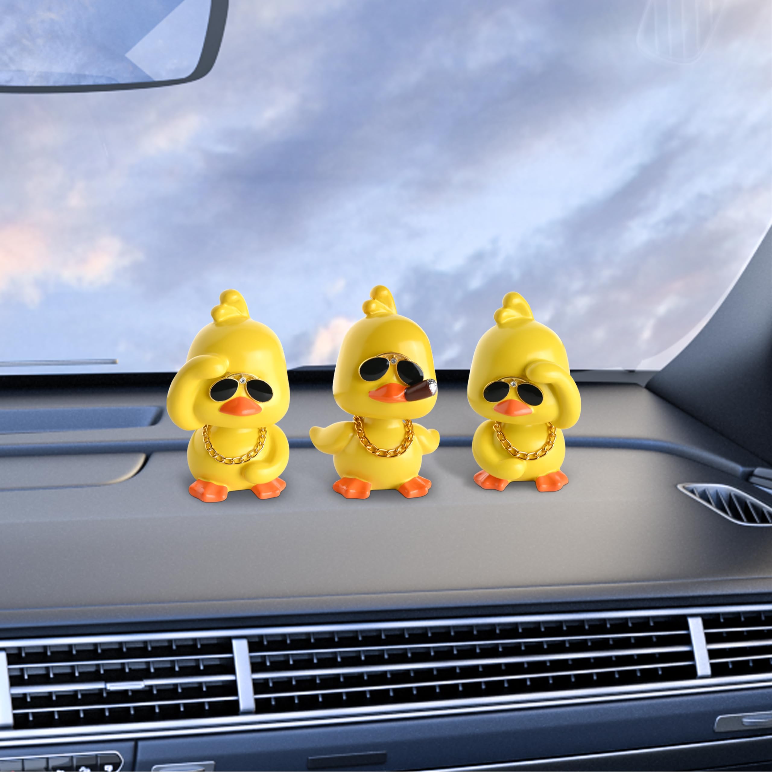 JARHOT Cute Yellow Duck Car Decorations Cool Car Dashboard Ornaments Funny Smoking Car Ducks Cars Shaking Head Doll for Resin Car Decorations Interior