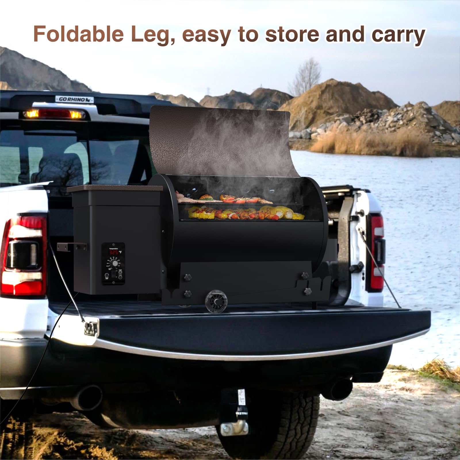 KingChii Upgraded Wood Pellet Grill with Temperature Control and Foldable Legs - 456 sq in, Bronze