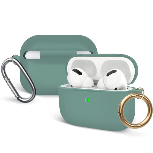Woyinger Compatible with Airpods Pro Case,Soft Silicone Skin Case Cover Shock-Absorbing Protective Case with Keychain,Front LED Visible-Pine Green