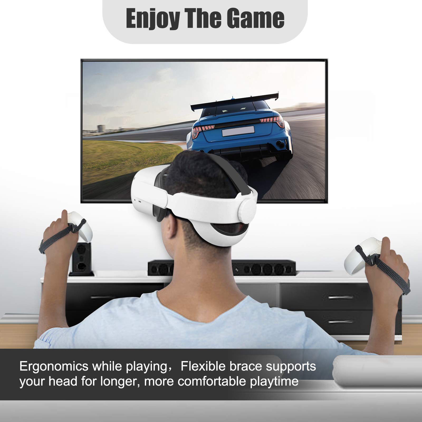 MASiKEN Head Strap for VR Oculus Quest 2, Accessories Head Strap fit Oculus 2 Official Carrying Case, Adjustable Headband Relieve Face Squeeze, Enhanced Support and Comfortable Touch (White, K3 Small)
