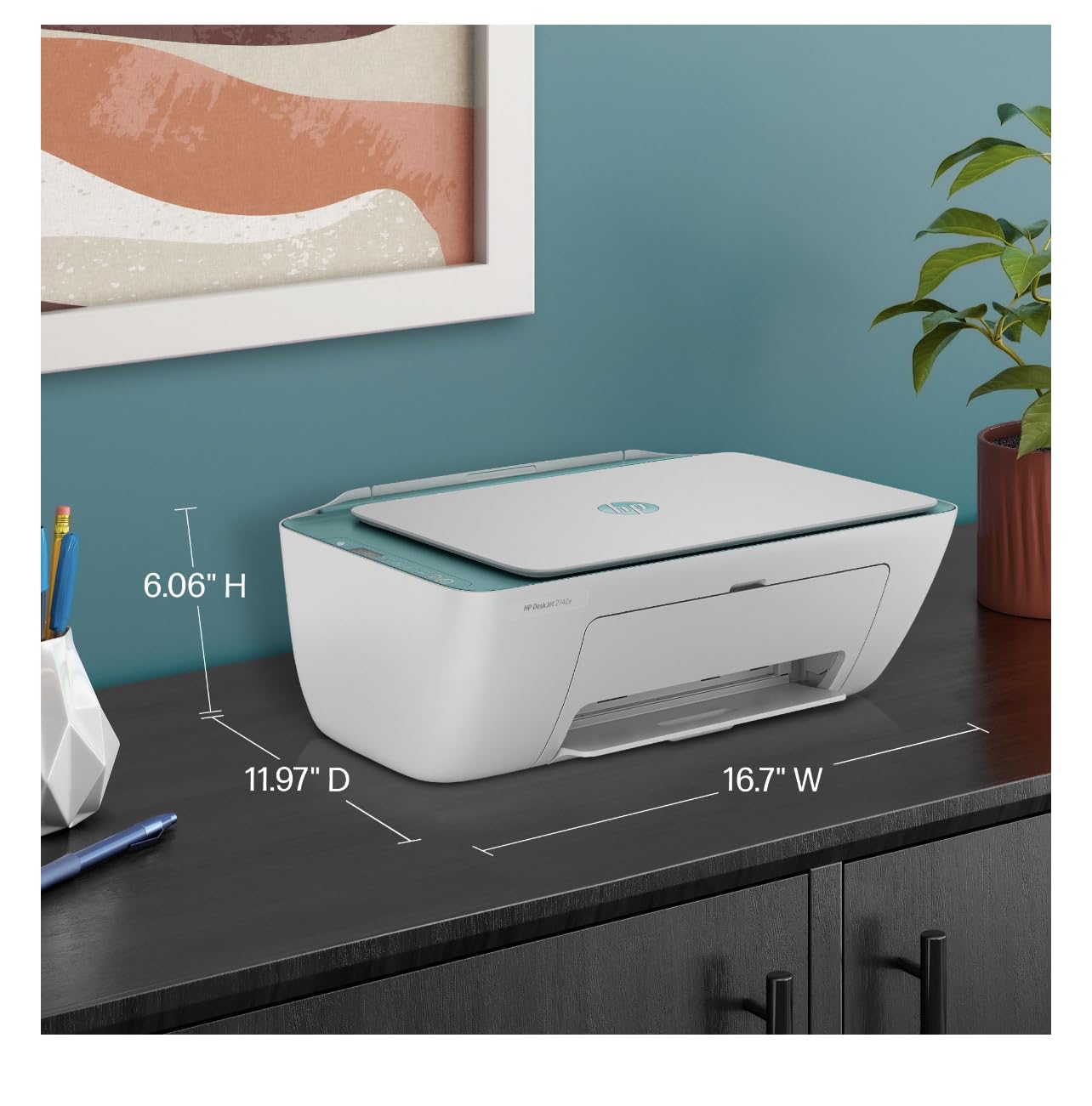 HP DeskJet 2742e All-in-One Wireless Printer Scan Copy Mobile Printing Scan to PDF, 4800 x 1200 DPI, Apple AirPrint Bluetooth USB Wi-Fi Enabled, Up to 7 ISO ppm, Icon LCD Display 7 Buttons (Renewed)