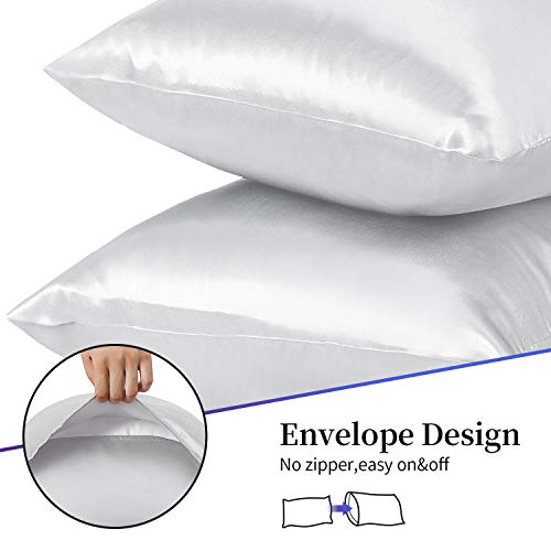 yourose Satin Pillowcase for Hair and Skin, 2 Pack Standard Size Silky Pillowcases with Envelop Closure, (Silver, 20βX26β,2pcs)
