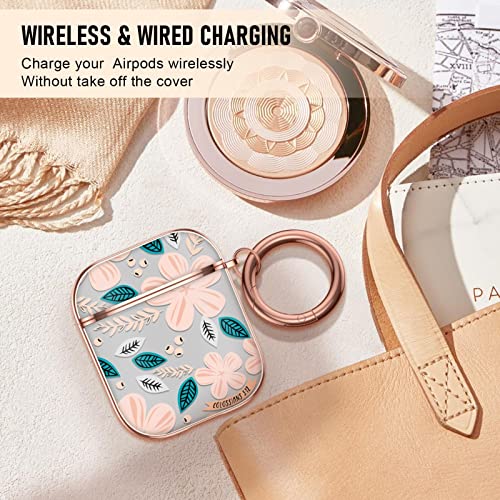 Youskin Airpod 1st&2nd Generation Case Flower Cute,AirPod 1&2 Case, Rose Golden Plating Airpods 2&1 Case for Men Women with Keychain,Shockproof Protective Case for AirPod 2 & 1,Blue Pink Flower