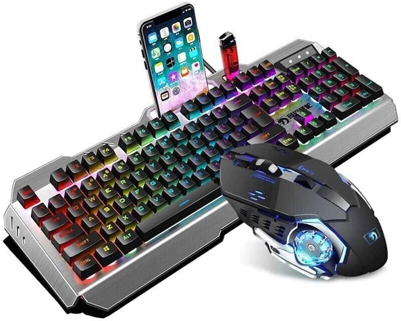 QINERSAW Gaming Keyboard and Mouse Combo Large Mouse Pad Mechanical Feel RGB Backlit 3200 DPI Mouse for Windows PC (Keyboard Mouse Set) (Color : Black) (Color : Black)
