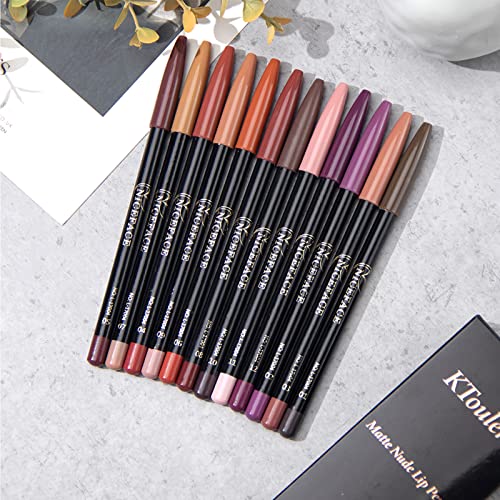 KTouler 12 Pcs Matte Lip Liner Pencil Set, Smooth Waterproof Long-Lasting Fade Resistant Lip Pencil Makeup Gift Set for Women and Girls