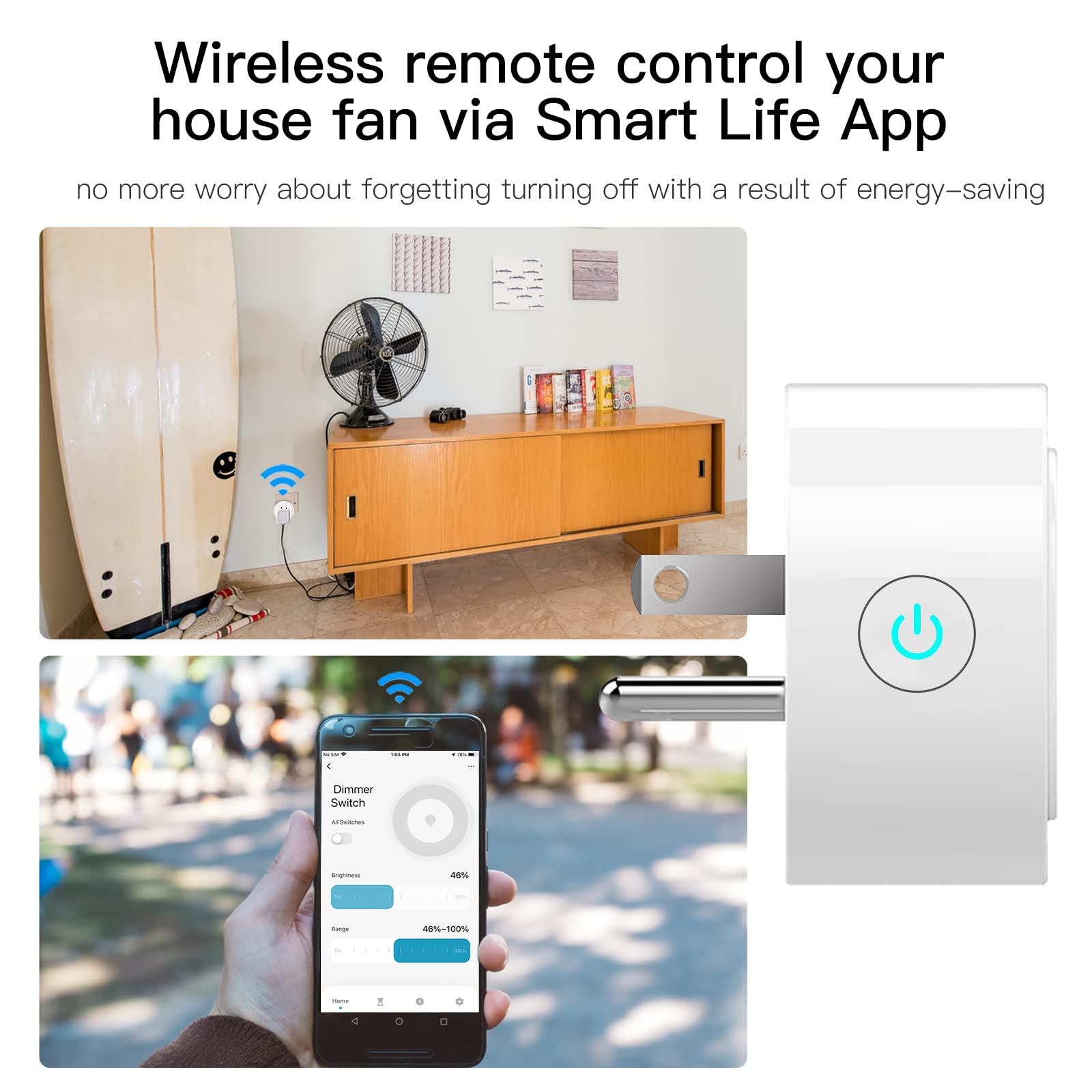 MoesGo WiFi Smart Power Dimmer Plug Socket Brightness Adjust Timer Plug Tuya Smart Life App Compatible for Amazon Alexa Google Assistant Voice Control Mini Smart Home Automation Black