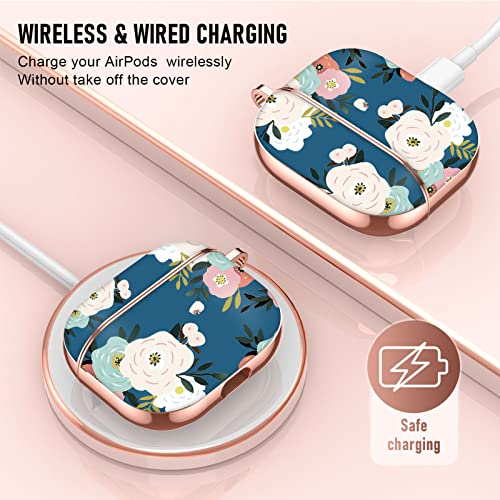 Youskin Airpod 3rd Generation Case Flower Cute,AirPod 3 Case Cover, Rose Golden Plating Airpods 3 Case for Men Women with Keychain,Shockproof Protective Case for AirPod 3,Blue Red Flower