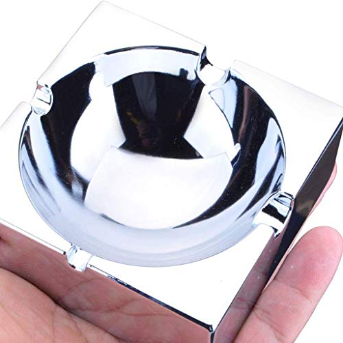 KTSCFS Ashtray， Desktop Square Thickening Bright Stainless Steel Bar KTV Living Room Indoor Smoking Ash Tray Home