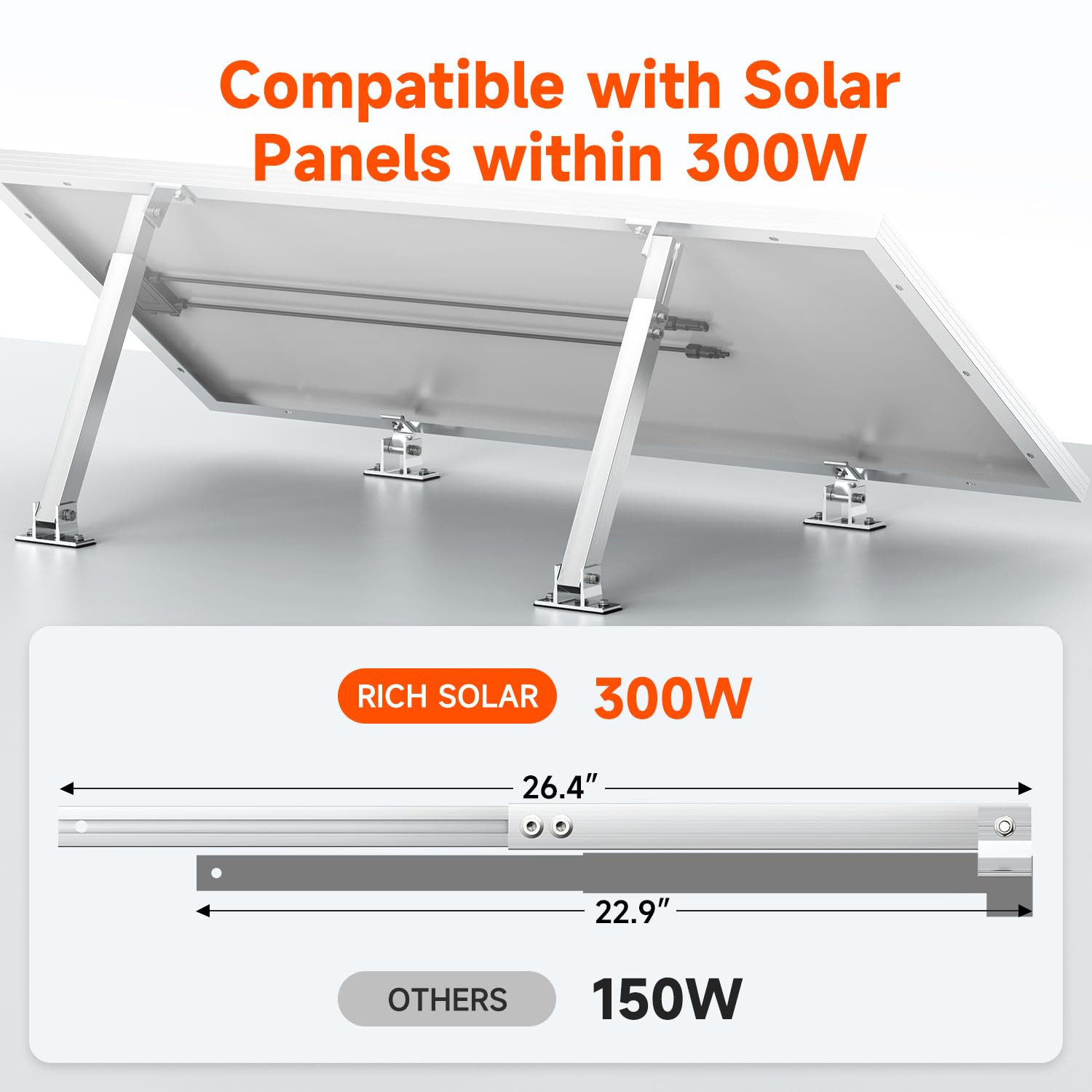 RICH SOLAR Adjustable Solar Panel Tilt Mount Brackets Support up to 300 Watt Solar Panel for Roof, RV, Boat and Any Flat Surface, for on-Grid/Off-Grid Systems