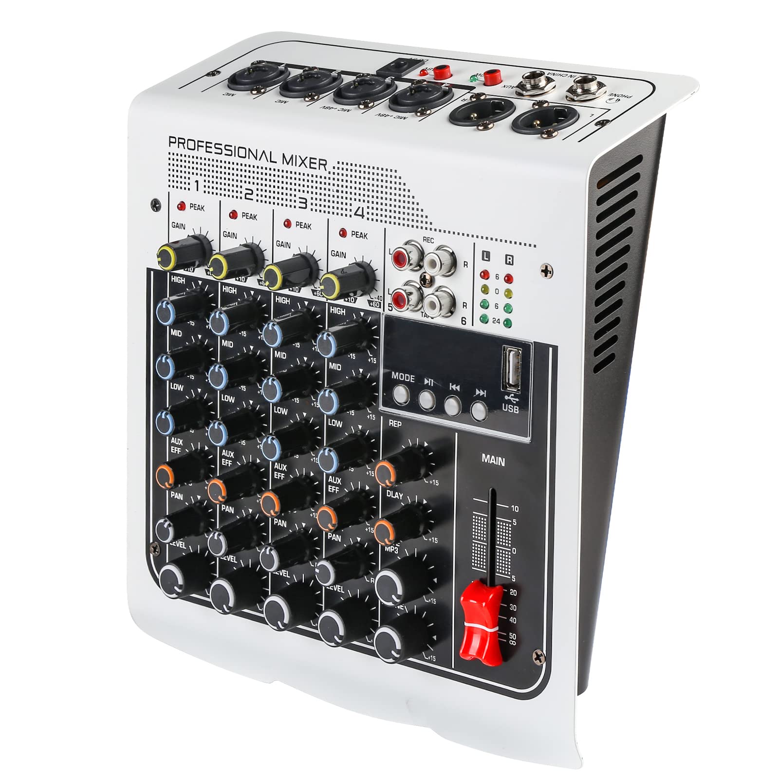 Mixers Audio 4 Channel Mixer, Dj Mixer Board Mixer Audio Bluetooth MP3 Mini Mixer for Music With 48V Phantom Power Stereo FX Analog Digital Effects, Usb Audio Mixer for Karaoke Speakers