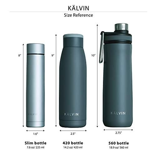 Kälvin Insulated Water Bottle, Charcoal Grey, 14.2 oz (420ml) - Shake to Activate Hand Warmer & Ice Pack, BPA Free, Hot Water Bottle