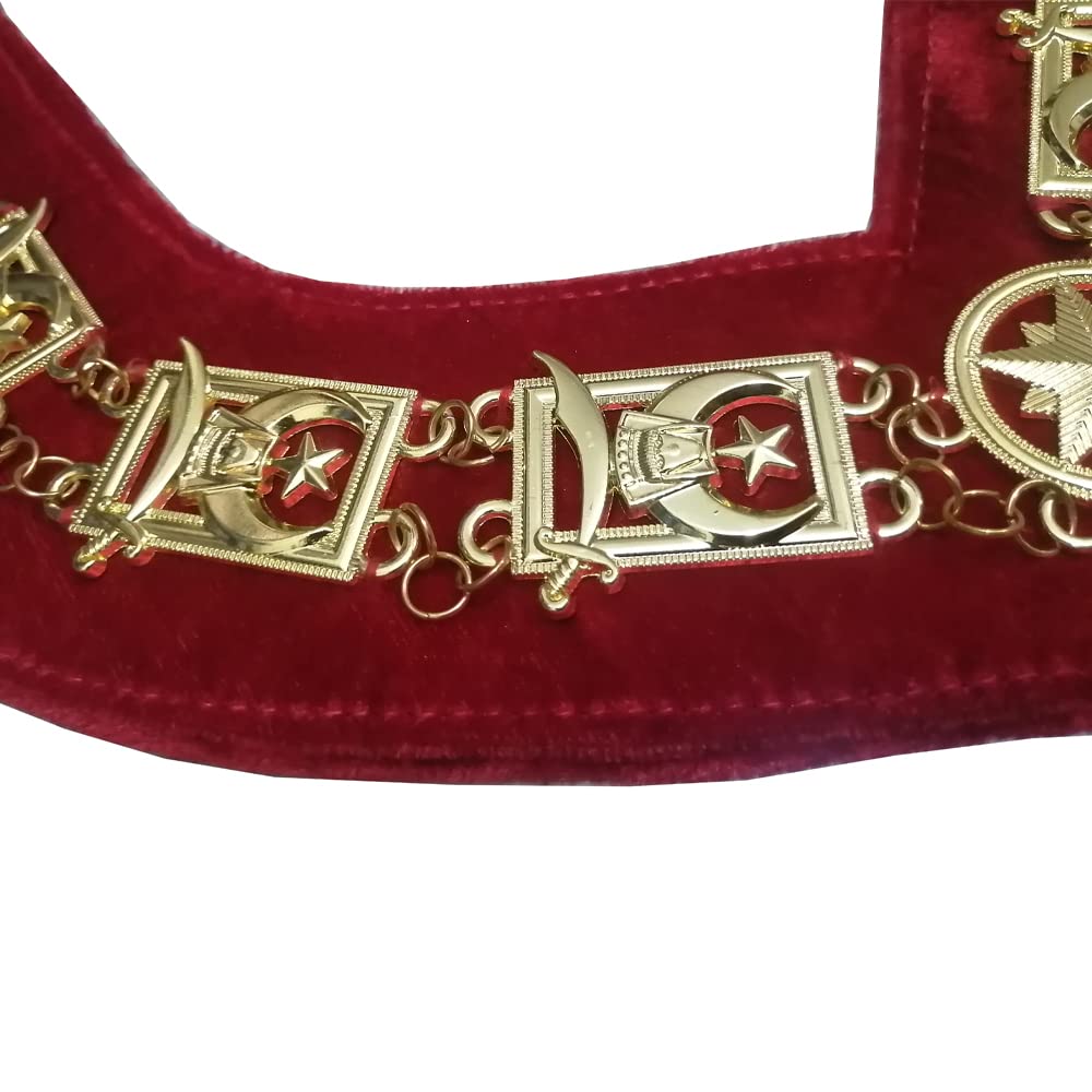 Masonic regalia Shriner Chain collar red velvet backing golden chain 16 jewels plus 2 stars Collar