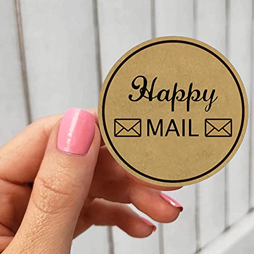 Kraft Happy Mail Stickers Roll 1.5" 500 Pcs Mail Labels Envelop Seals Packaging Stickers Small Business Supplies for Business Owners