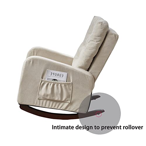 Ucloveria Chair Mid-Century Modern Nursery Rocking Armchair Upholstered Tall Back Accent Glider Rocker for Living Room, Beige