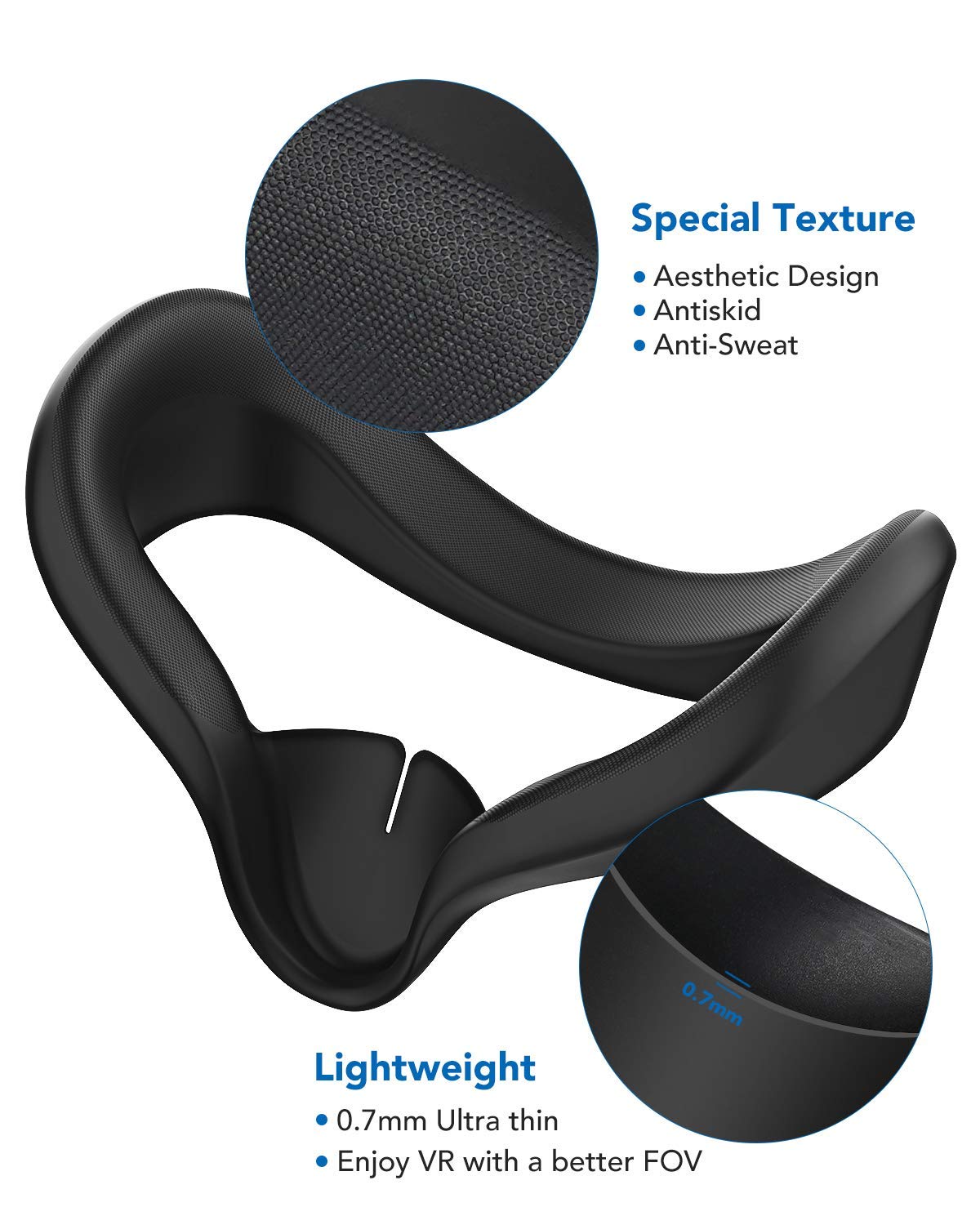 KIWI design Ultra Thin 0.7 mm VR Silicone Face Cover Pad for Quest, Sweat-Proof and Washable Replacement Accessories (Not Fit Quest 2)