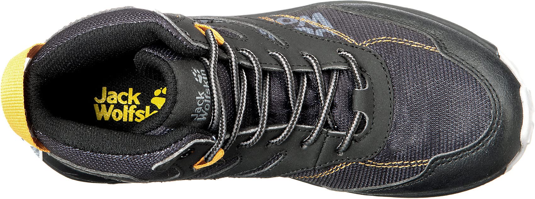 Jack Wolfskin Woodland Texapore Mid K Hiking Boot, Black/Burly Yellow XT, 5 US Unisex Big Kid
