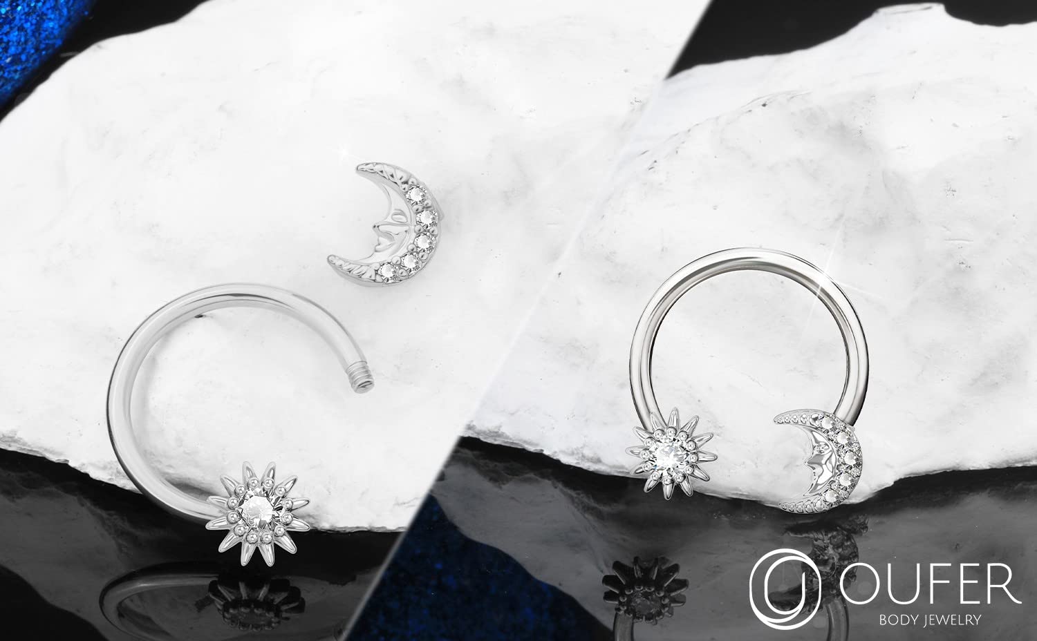 OUFER 16G Septum Rings, Star and Moon Design Nose Ring, Helix Earring, 316L Stainless Steel Tragus Daith Snug Conch Piercing Jewelry,Silver-Color