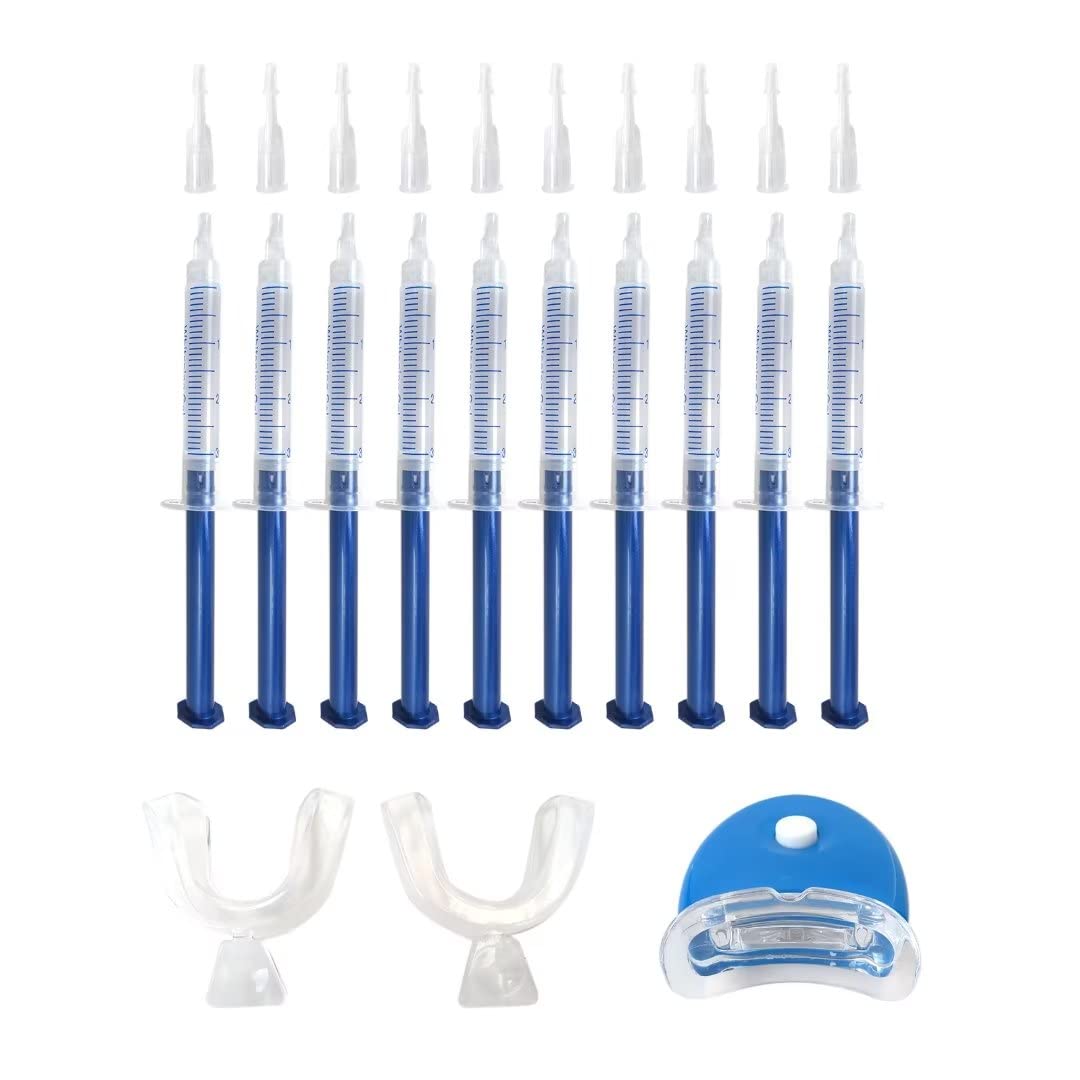 Teeth Whitening Kit (10) Gel (2) Trays (1) White LED Light Best Dental 44% Lightens Teeth Dramatically and Safely