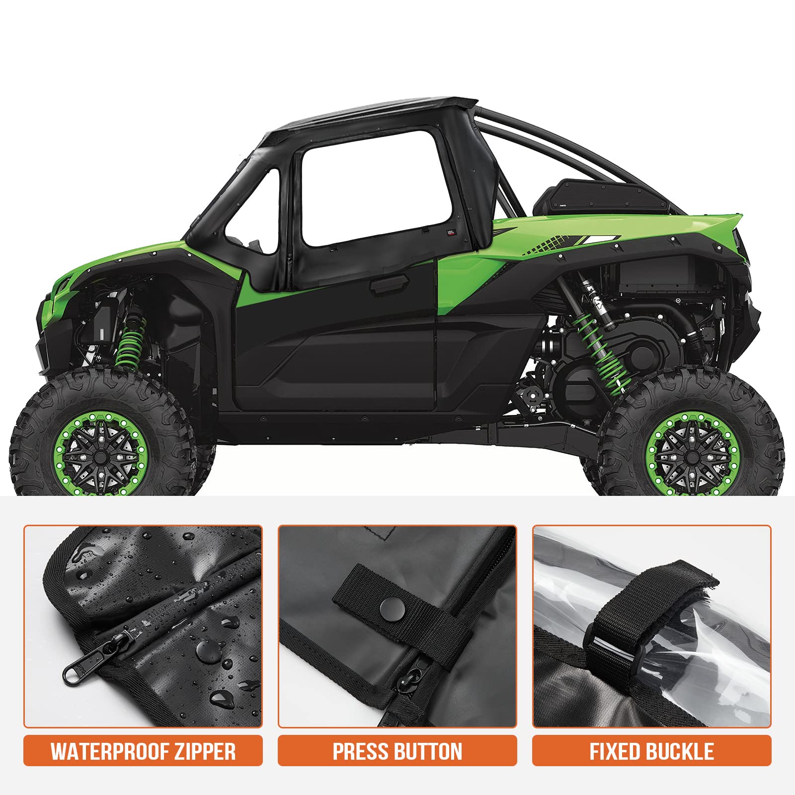 Kemimoto UTV Soft Upper Door Set Compatible with Kawasaki Teryx KRX 1000 2020-2023 UTV Door Enclosure Kit Clear Side Windows Full Windshield, Replace 99994-1298 Accessories