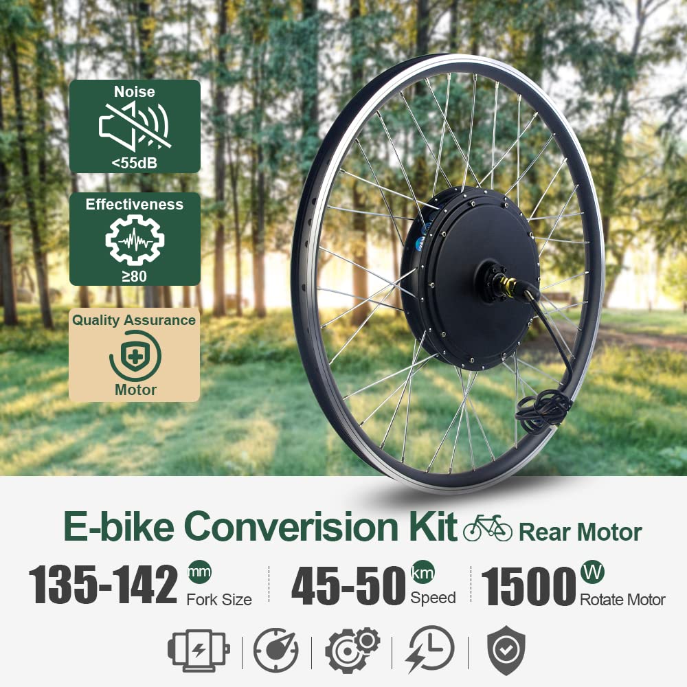 LECHEN 48v 1500W 26Inch Electric Bike Conversion Kit Rear Rotate Brushless Gearless Wheel Hub Motor Kit with LED900S Display for Ebike Kit