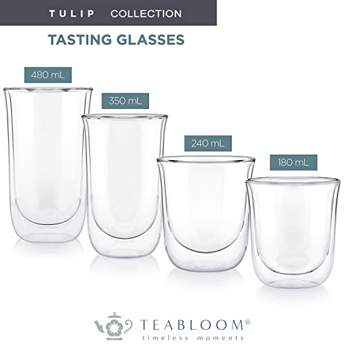 Teabloom Tulip Insulated Glasses for Tea, Espresso and Other Beverages - Double Walled Heatproof Glass Maintains Drinks Hot/Cold, 6 oz (Set of Four)