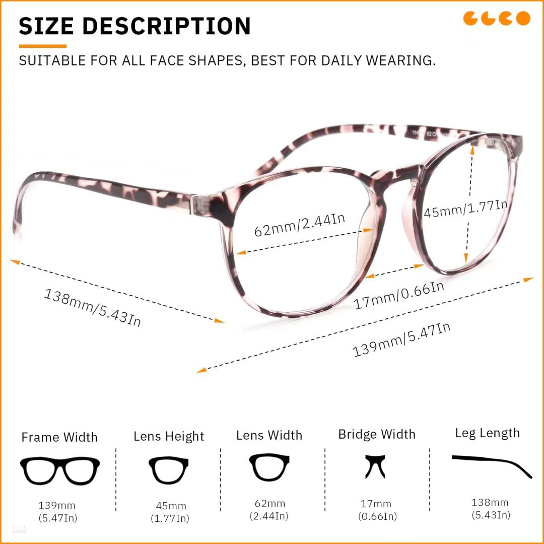 IBOANN 3 Pack Blue Light Blocking Glasses Women/Men, Round Fashion Retro Frame, Vintage Fake Eyeglasses with Clear Lens (Black & Leopard & Transparent)