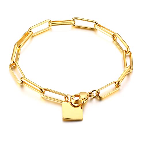 Kemstone Titanium Steel Chain Bracelet Gold Plated Simple Gold Bracelet for Women 6.8"