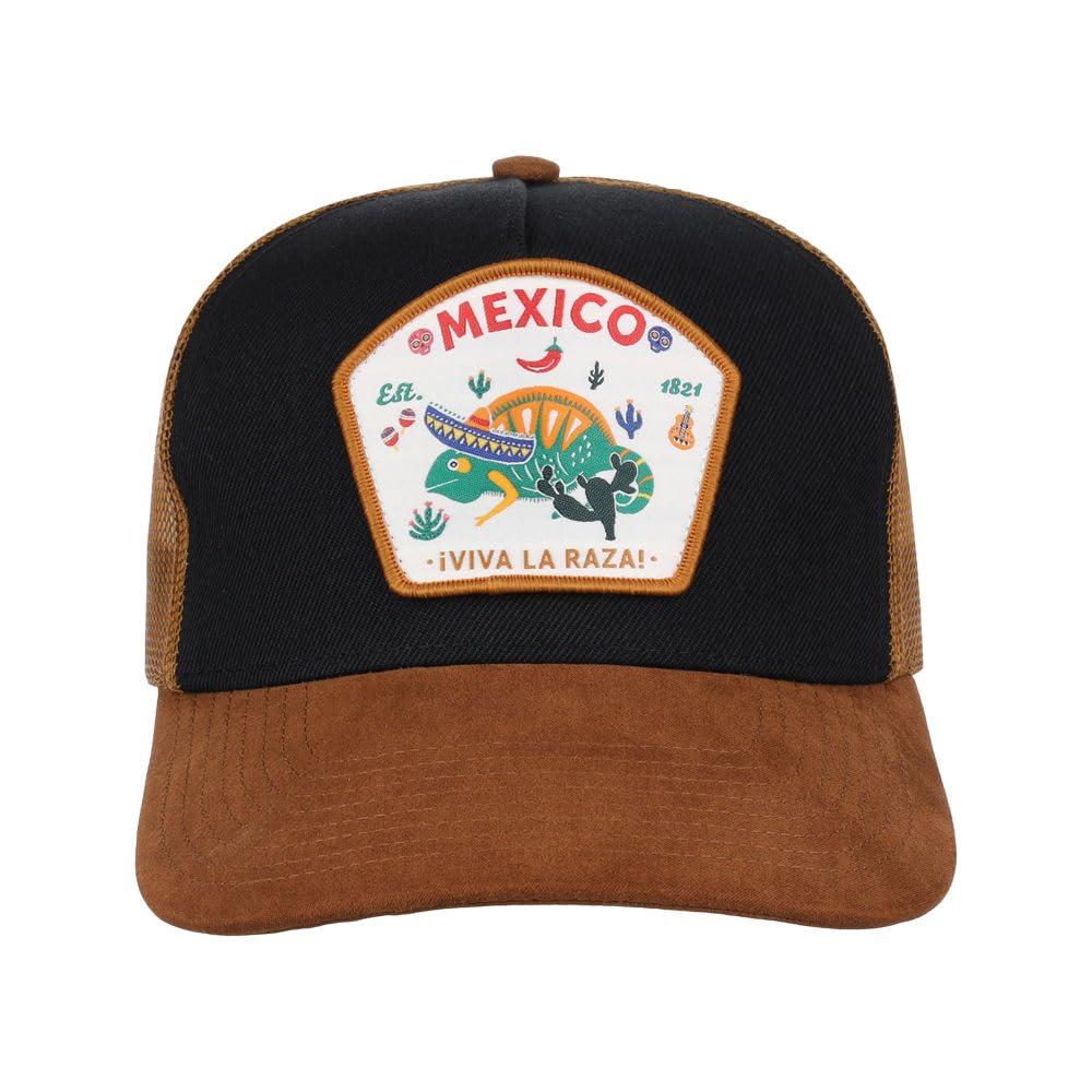 Local Crowns Mexico Torn and Tattered Flag Curved Trucker Adjustable Black Snapback Cap