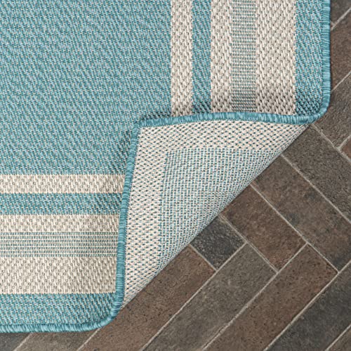 JONATHAN Y SMB201B-3 James Modern Border Stripe Indoor Outdoor Farmhouse Transitional Area Rug,High Traffic,Kitchen,Living Room,Backyard,Non Shedding,3 X 5,Aqua/Beige
