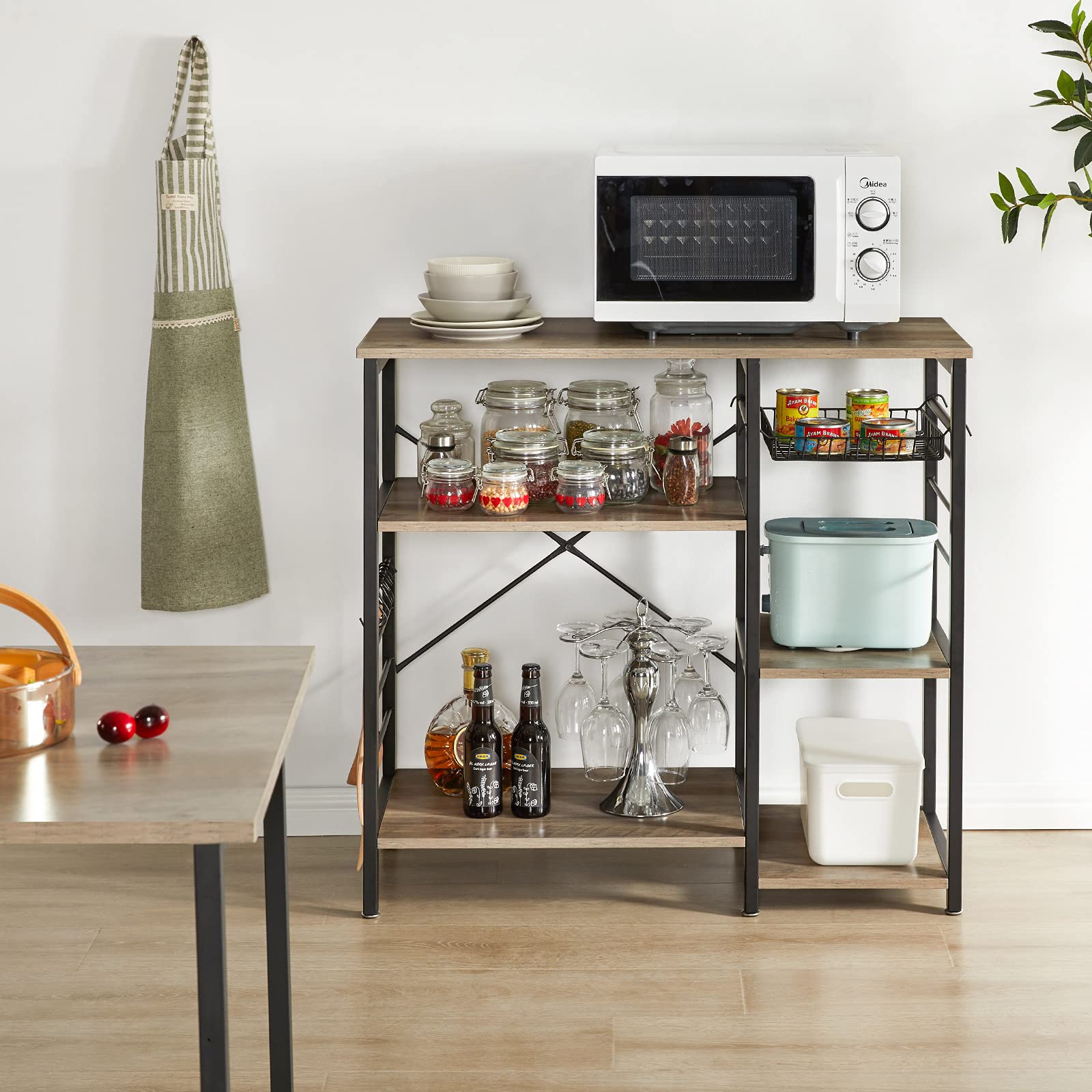 IBUYKE Industrial Kitchen Baker’s Rack, Coffee Bar, Utility Storage Shelf, Microwave Oven Stand, 4-Tier+3-Tier Table for Spice Rack, Simple Assembly TMJ021H