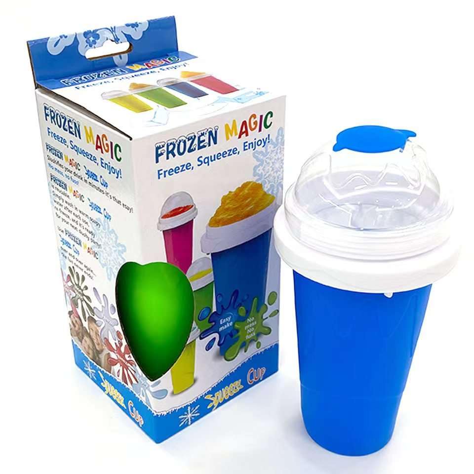 Klums Kitchen Slushy Maker Cup, Quick Frozen Magic Cup, Smoothies Cooling, Double Layer Squeeze Slushy Maker, TikTok Homemade Milk Shake Ice Cream Maker, DIY it for Children and Family (Blue)
