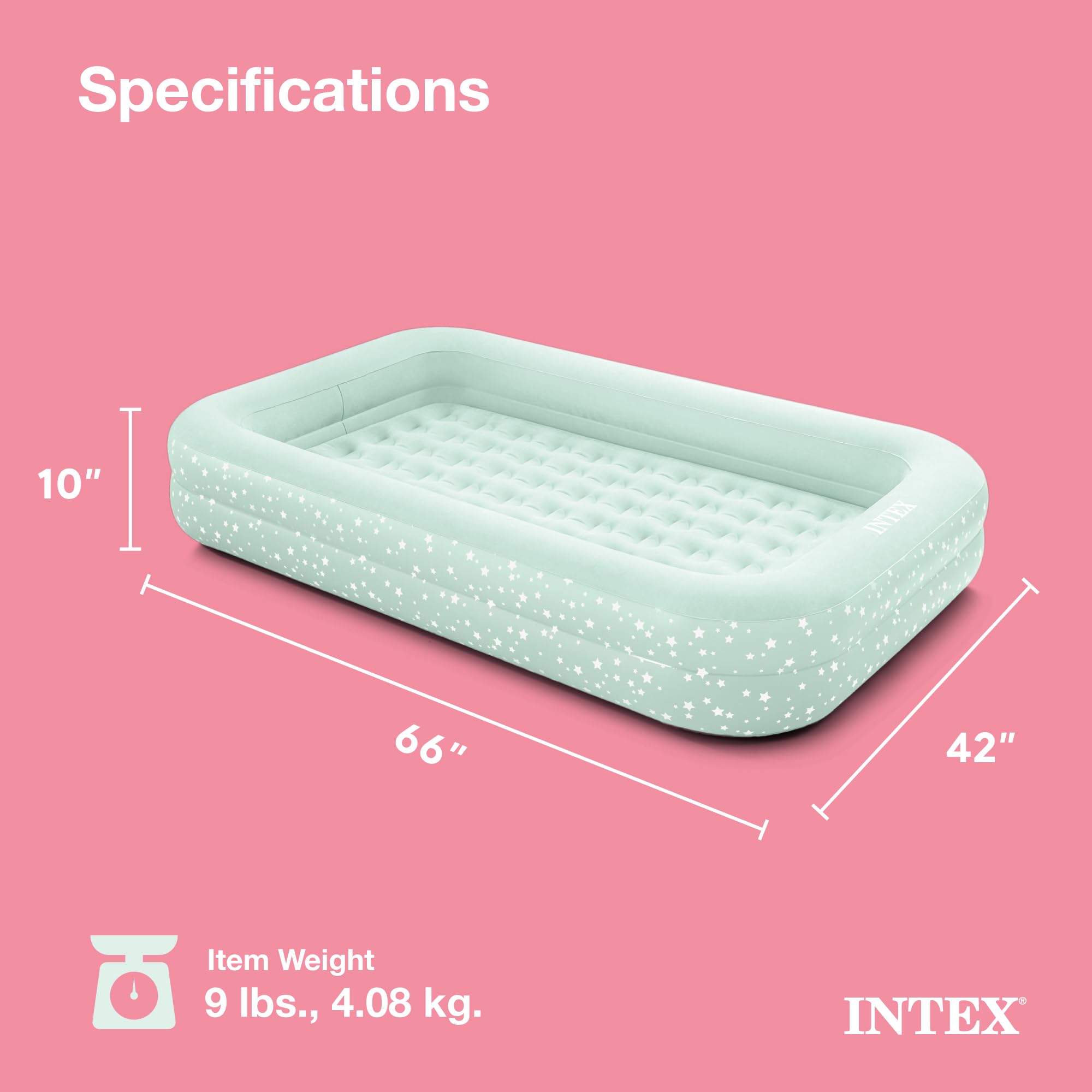 Intex 66810EP Inflatable Kidz Travel Bed Set: Includes Hand Pump and Carry Bag β Removable Mattress β Quick Inflation β Indoor Use β 28" x 52 x 4