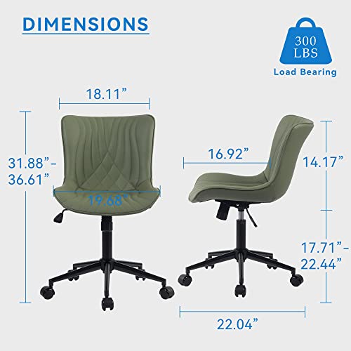 YOUNIKE Office Chair, ErgonomicĀ Desk Chair with Wheels, Armless Home Office Computer Task Chairs, Modern Faux Leather Padded Vanity Chair, Adjustable Swivel Rocking Chair with Back, Dark Green