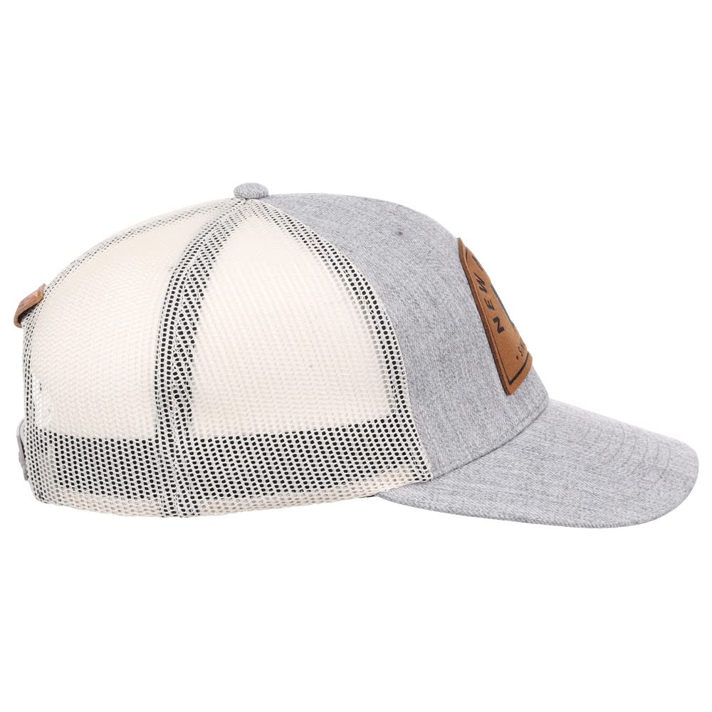 Local Crowns New Mexico Heather Leather State Patch Curved Trucker Flag Adjustable Heather-Gray, White, and Brown Snapback Cap