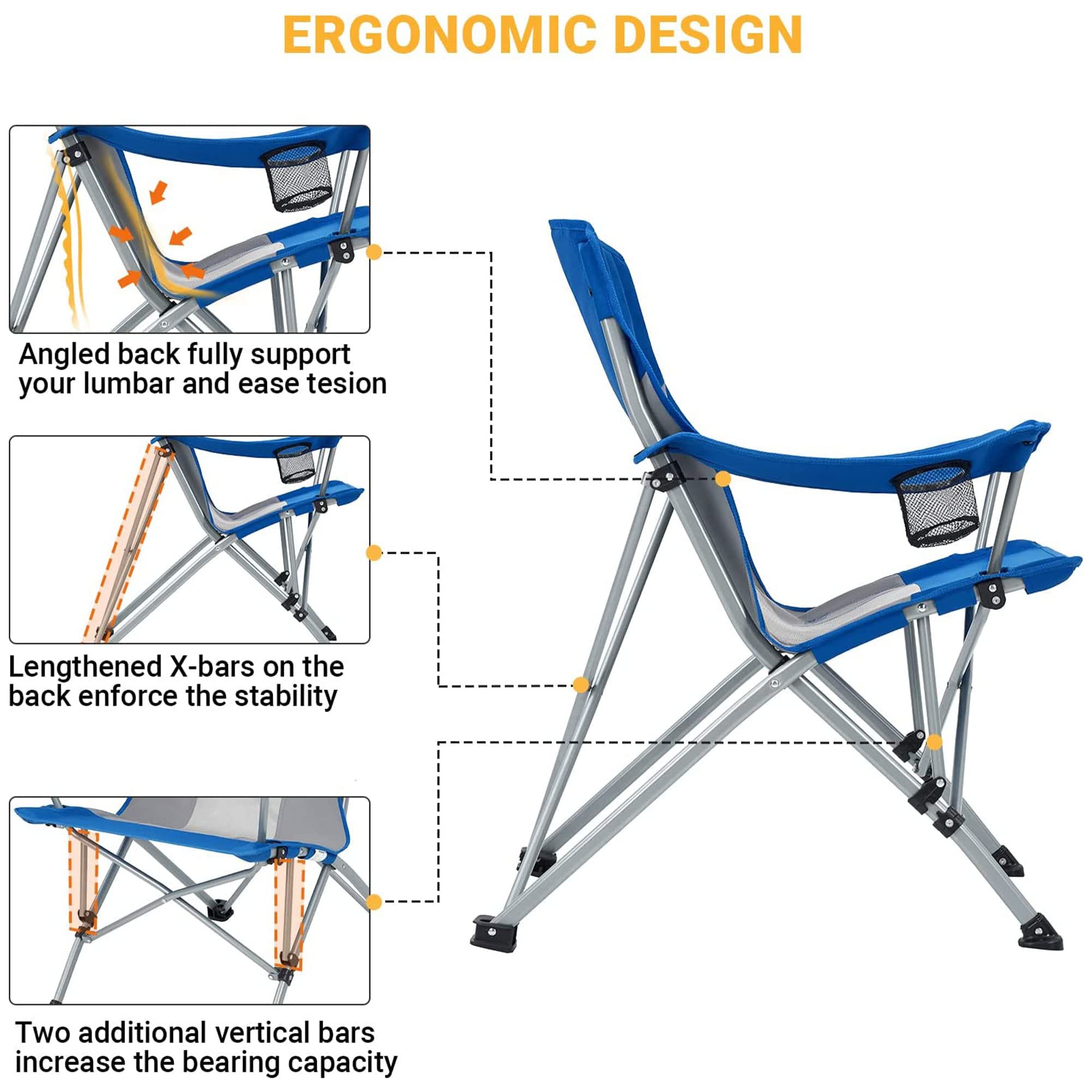 KingCamp KC2106_Blue/Grey-USVC2 Camp Chair, Standard