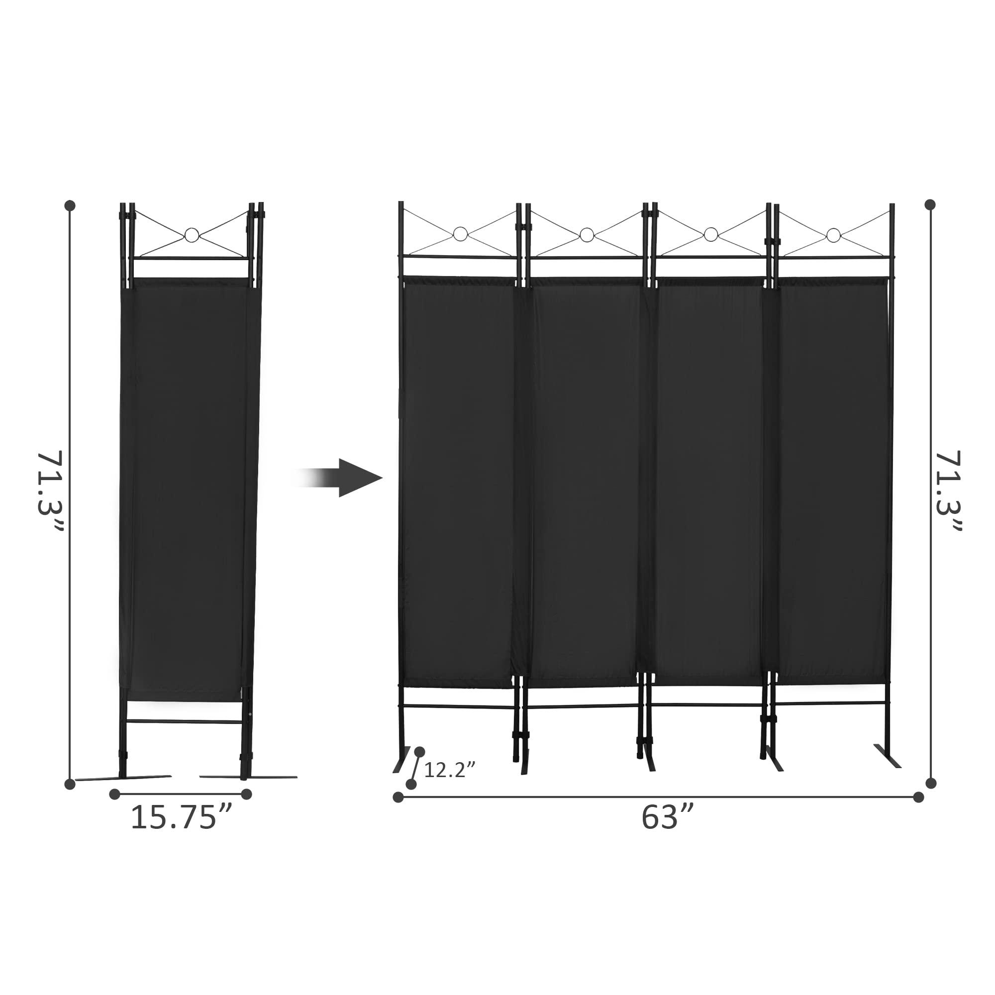 JAXPETY Upgraded 4-Panel Room Divider, 6 Ft Folding Privacy Screen with Pedestals, Freestanding Wall Divider, Portable Office Separator Bedroom Dorm Home Partition (Black)