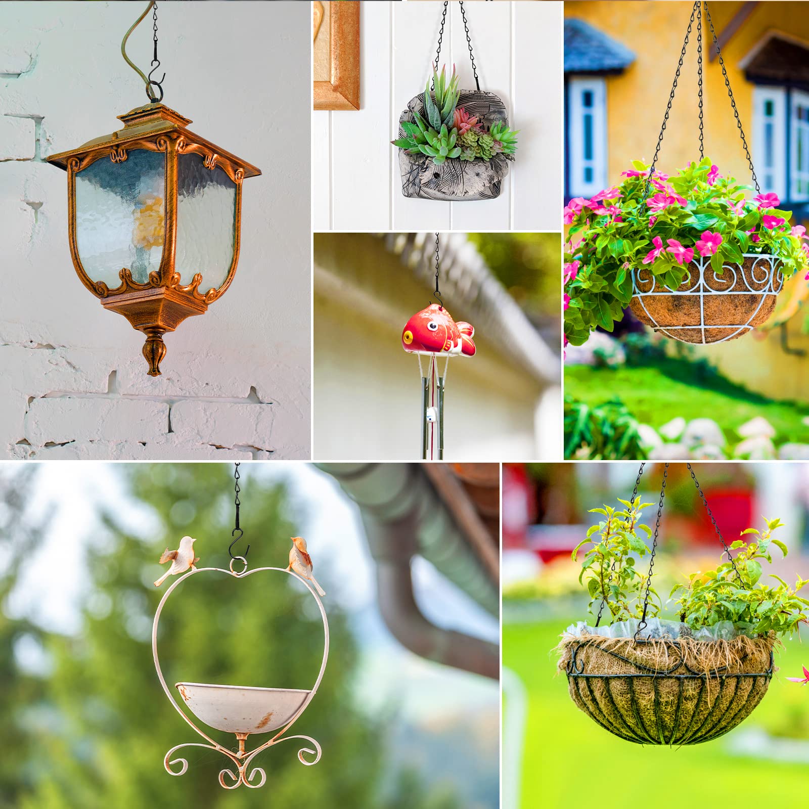 RIFNY Hanging Chains with Hooks, 10 Pieces 19 Inch Black Chain for Hanging Bird Feeders Planters Baskets Billboards Lanterns Wind Chimes Ornaments Outdoor/Indoor Use(19inch 10pcs