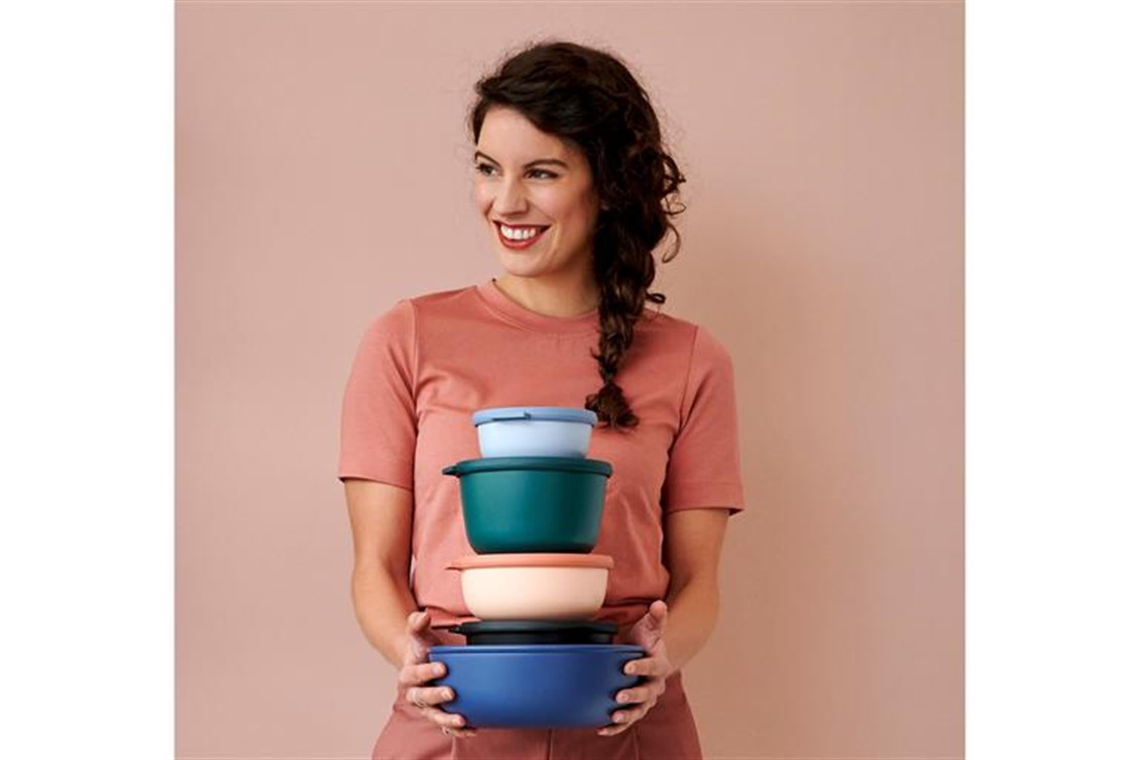 MEPAL, Cirqula, 4 Multi Food Storage and Serving Bowls with Lids, Food Prep Containers, Deep, Nordic Blue, (500ml|17oz), (1000ml|34oz), (2000ml|68oz), (3000ml|101oz), 1 Set