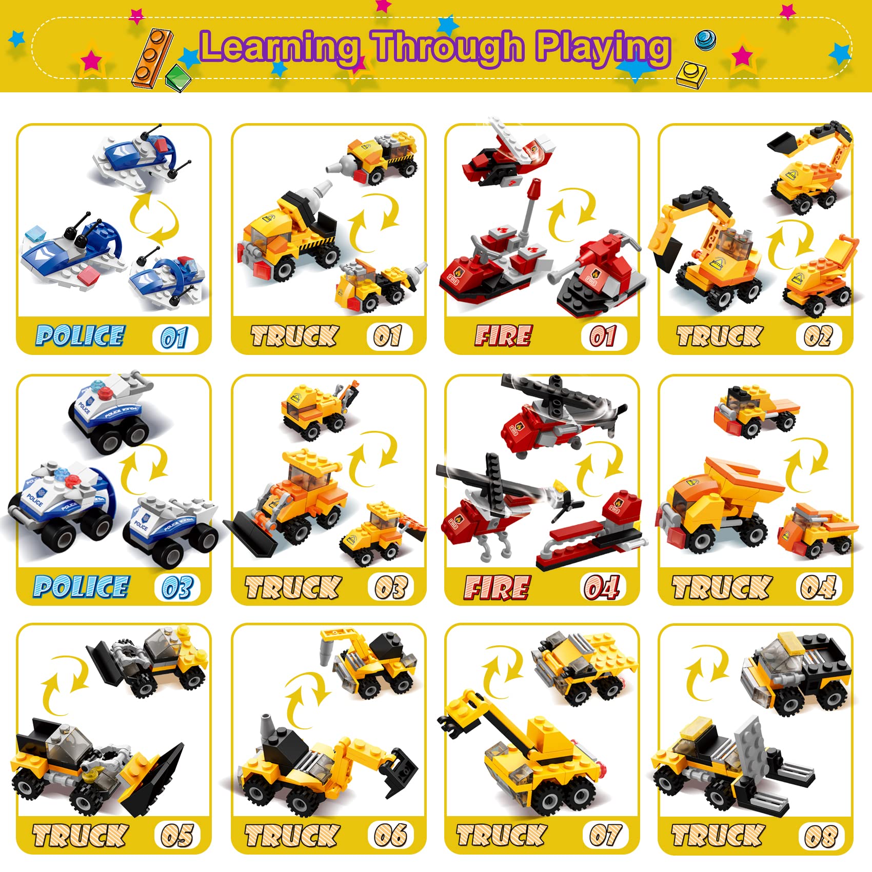 Prefilled Easter Eggs Kids Gift: 12 Easter Eggs Filled with Car & Helicopter Building Blocks Toys | 2.8" Easter Eggs for Easter Basket Stuffers | Surprise Toys Filled Eggs Hunt Easter Party Favor
