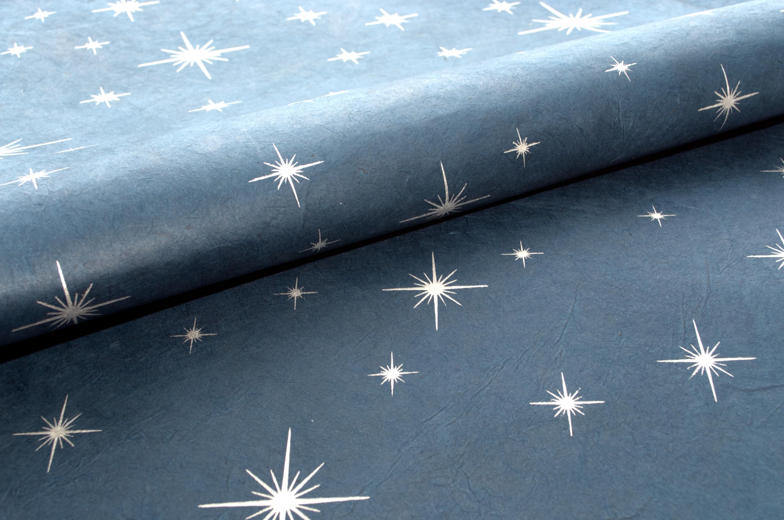 Kathmandu Valley Co. Wrapping Paper Handmade from Tree-Free Lokta Paper. Christmas Holiday Winter Vintage Gift Wrap 10 Sheets 20x30 inches. Made in Nepal. (Shining Stars)